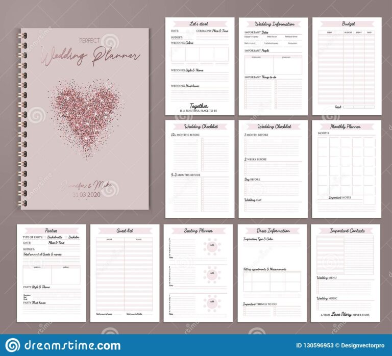 Wedding Planner Printable Design With Checklists Important Date Stock ...