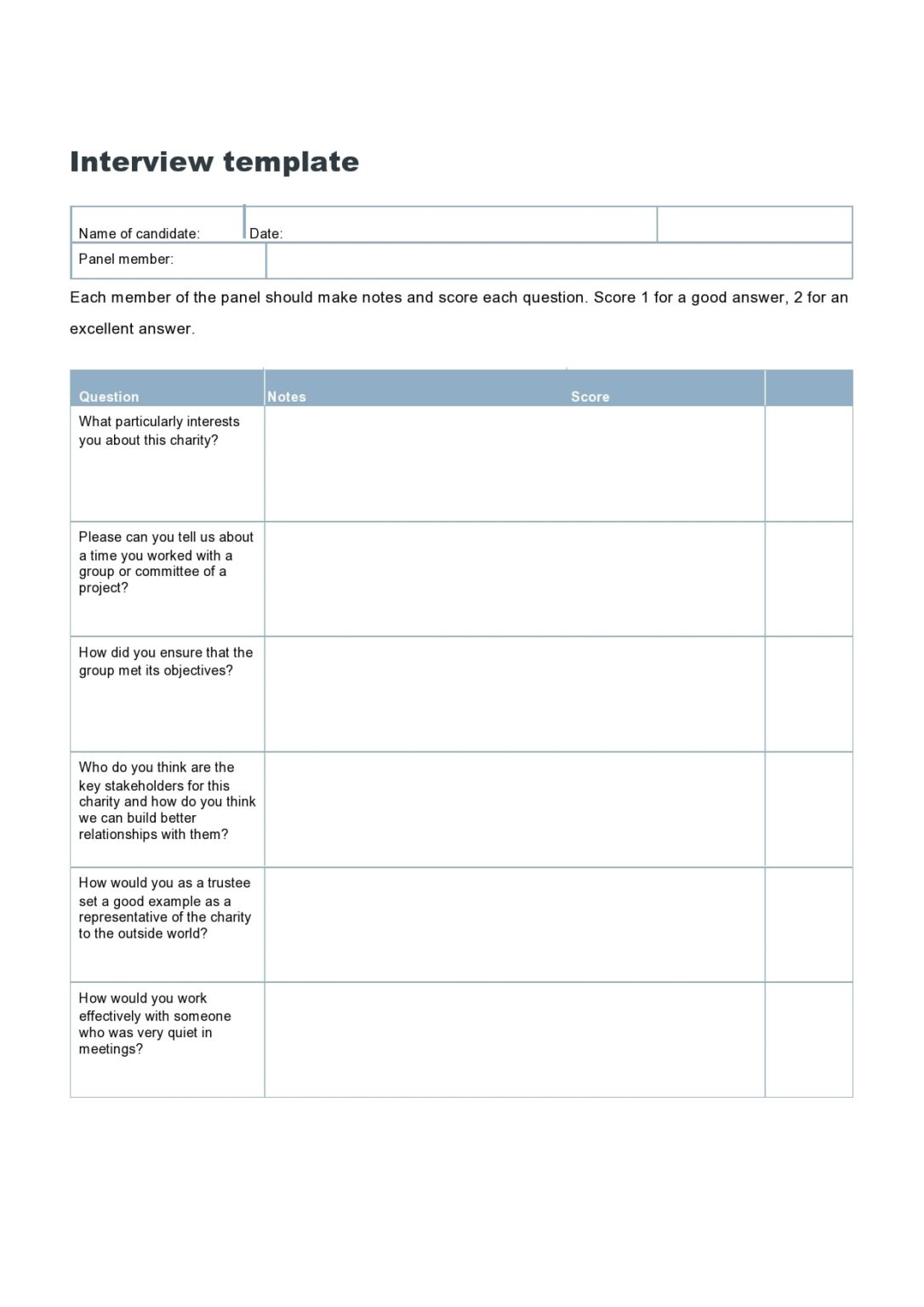 Printable Interview Questions Template - Fillable Form 2025