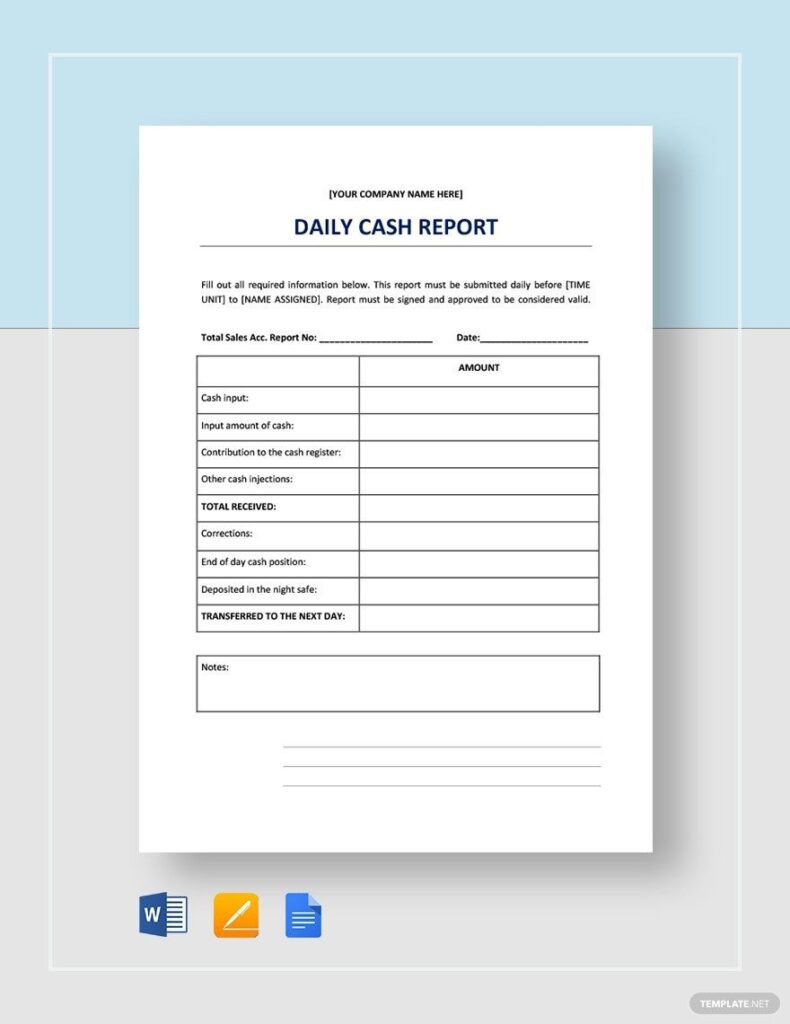 Daily Cash Report Template In Excel Word Google Sheets Pages Google ...