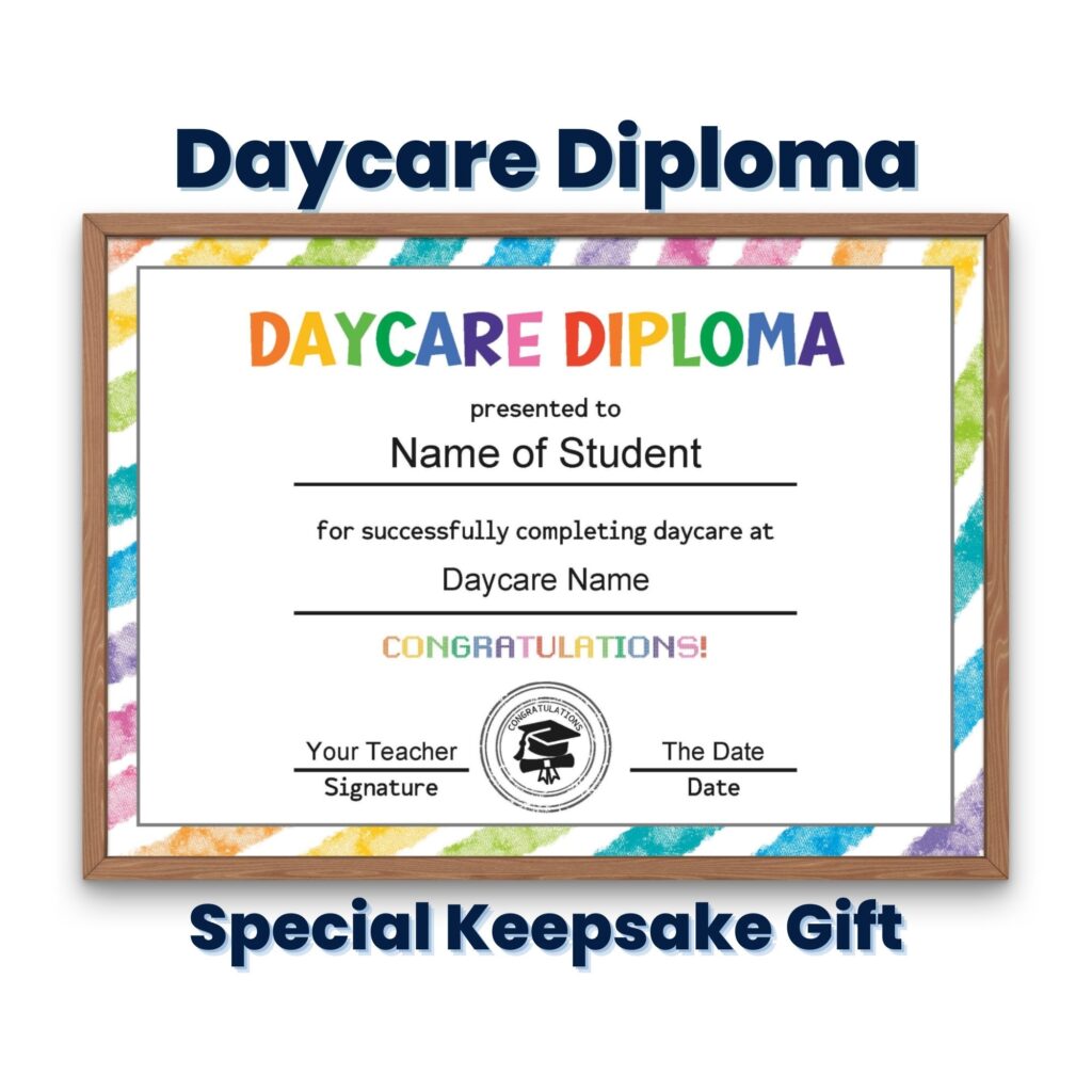Daycare Diploma Certificate Template Custom Printable Diploma For Kids ...