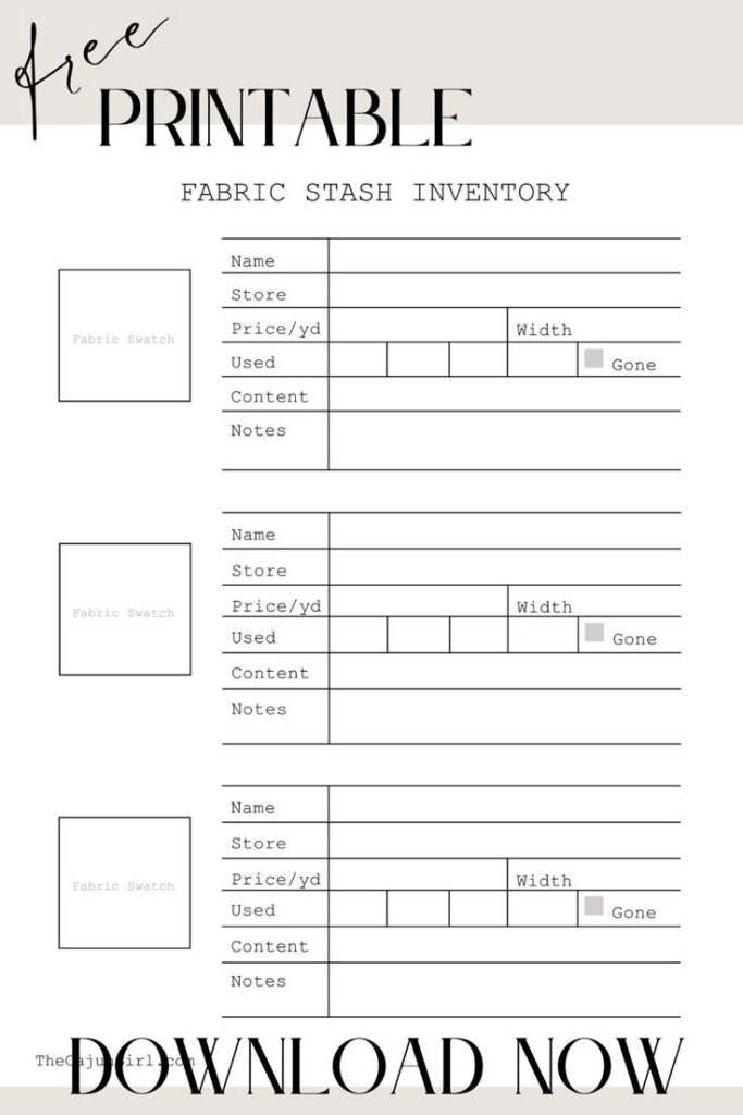 Printable Fabric Inventory Sheets Free - Fillable Form 2025