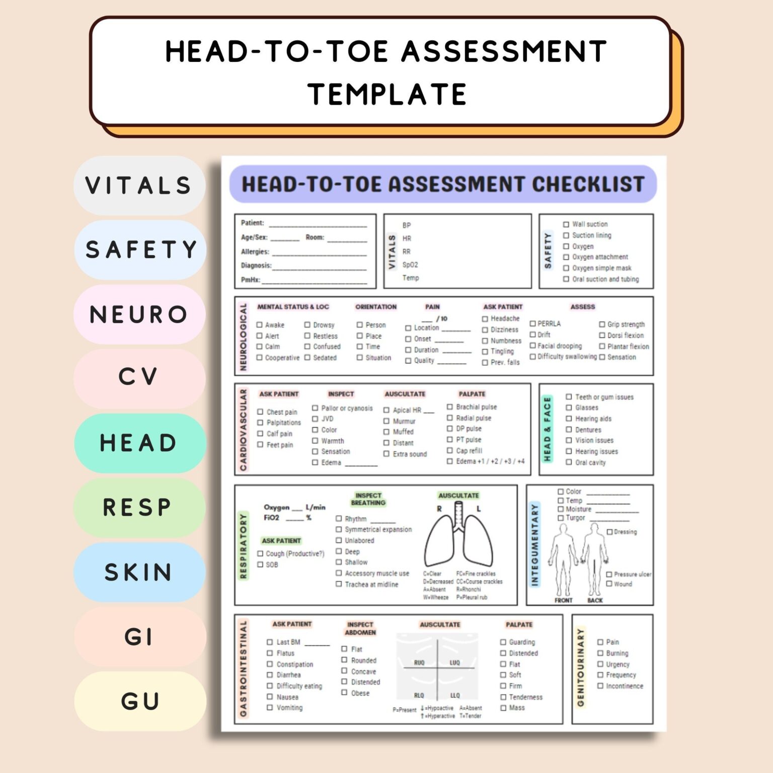 Head To Toe Assessment Template For Nursing Student Head To Toe Template For Nursing Student ...