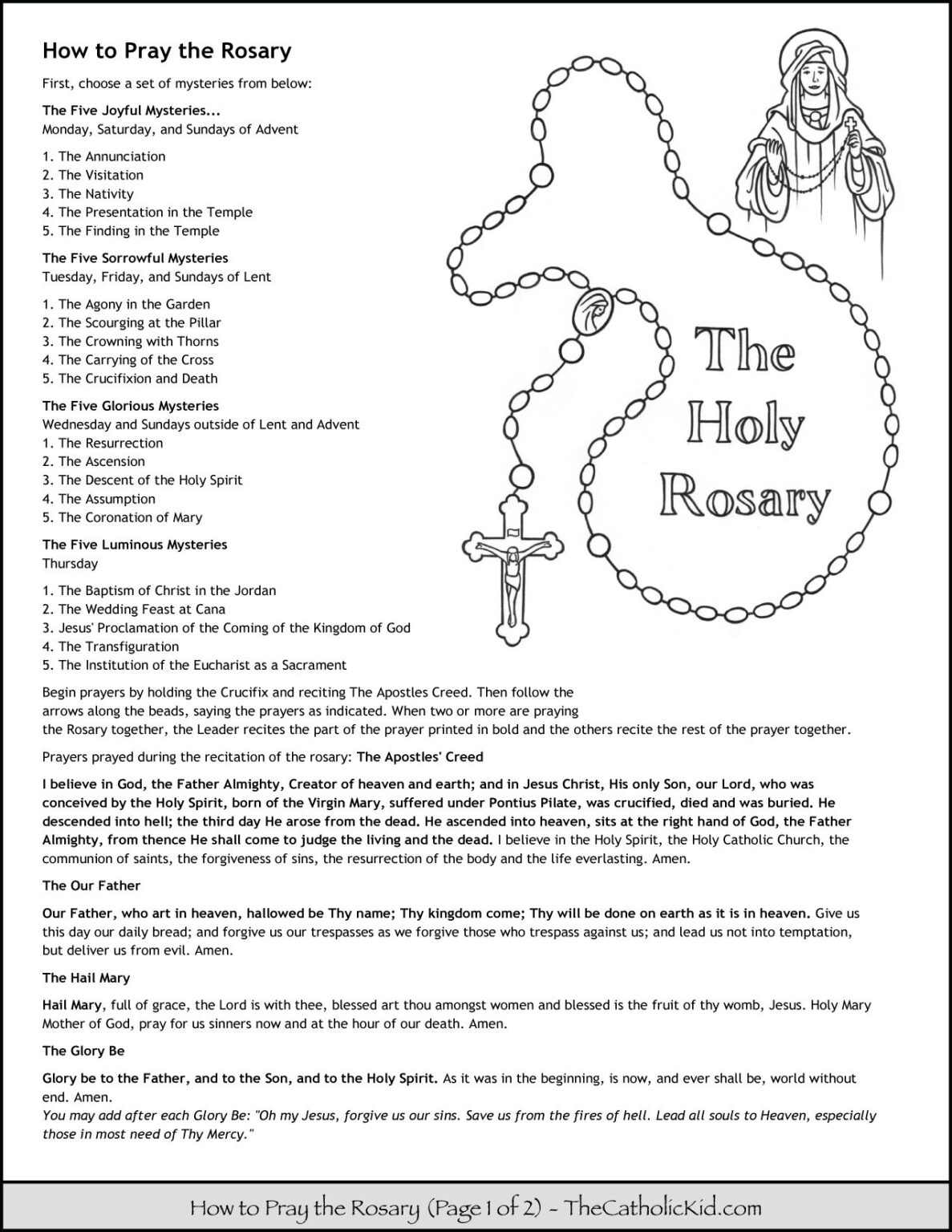 How To Pray The Rosary Coloring Page For Kids TheCatholicKid - Fillable ...