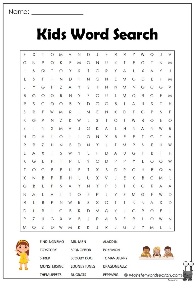 Kids Word Search Monster Word Search - Fillable Form 2025