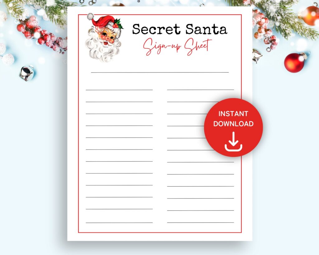 Secret Santa Sign Up Sheet Printable - Fillable Form 2025