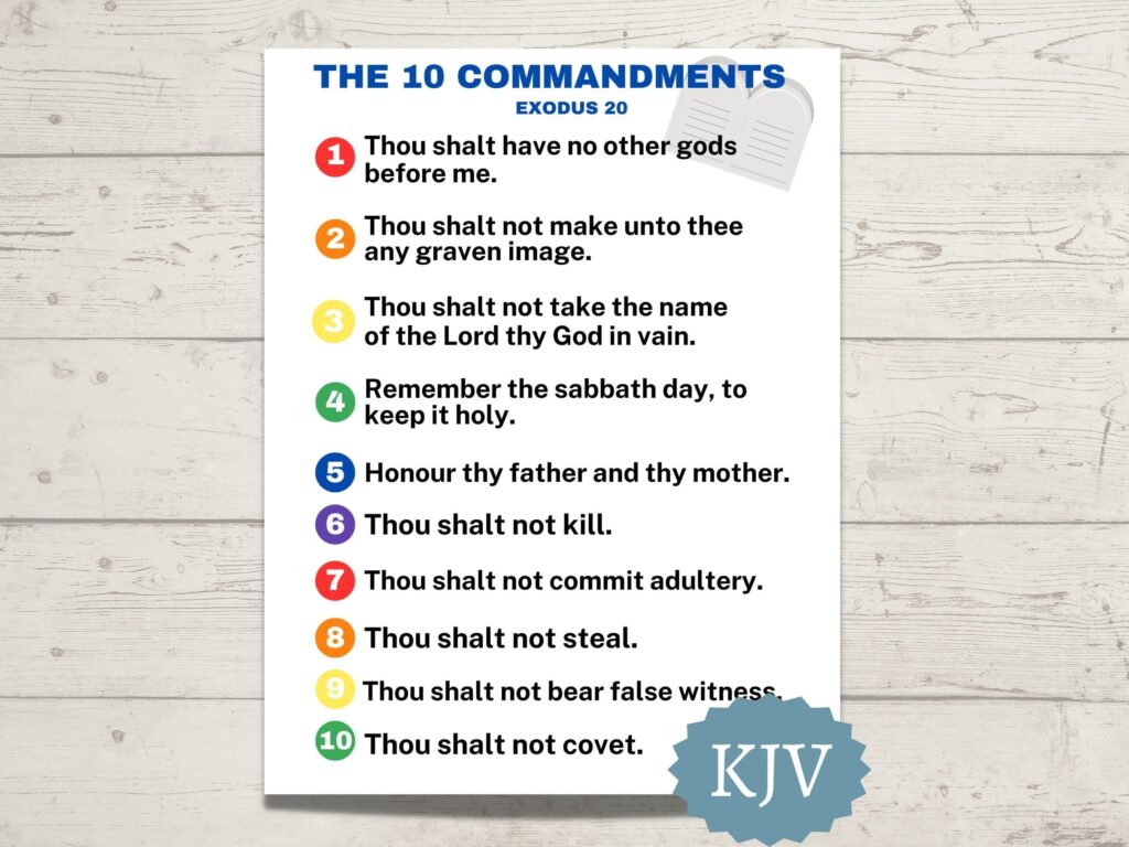 The 10 Commandments Printable KJV Sunday School Poster Of The 10 ...